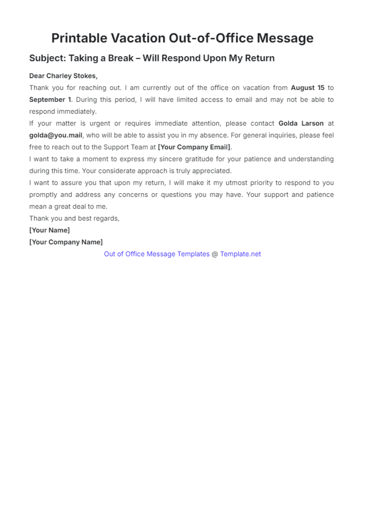 Free Easter Weekend Out Of Office Message Template To Edit Online