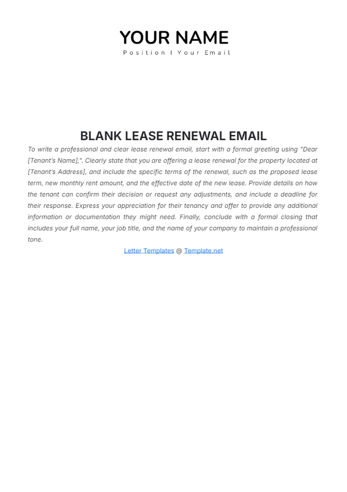 Free Blank Lease Renewal Email Template To Edit Online
