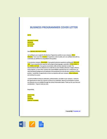Computer Programmer Cover Letter Template - Google Docs, Word ...
