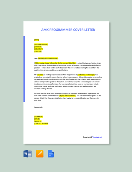 Computer Programmer Cover Letter Template - Google Docs, Word ...