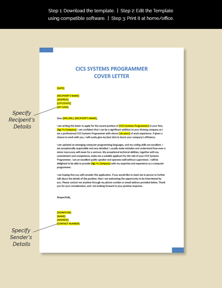 CICS Systems Programmer Cover Letter Template - Google Docs, Word ...