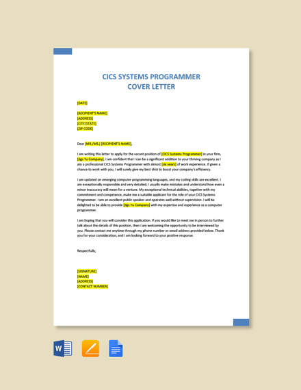 Computer Programmer Cover Letter Template - Google Docs, Word ...