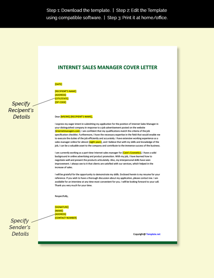 Internet Sales Manager Cover Letter Template Google Docs Word 