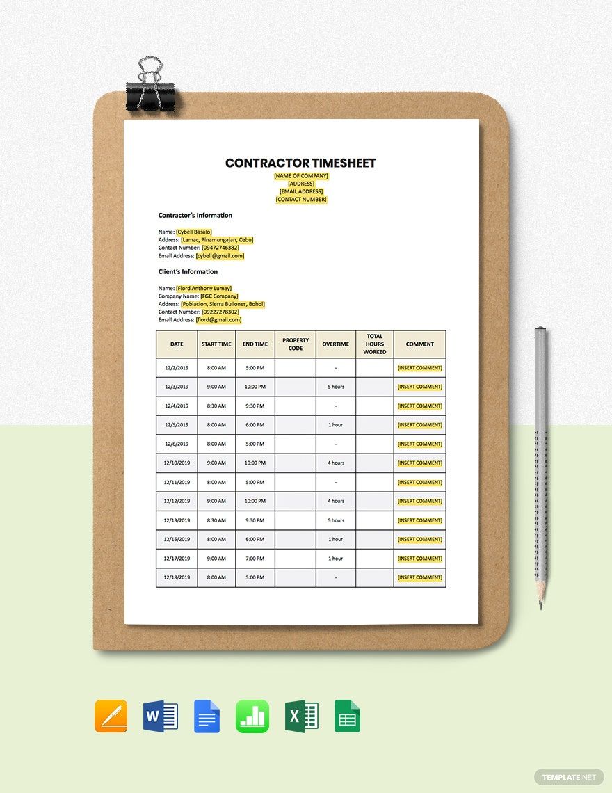 Free Basic Software Time Sheet Template - Google Sheets, Excel, Word ...