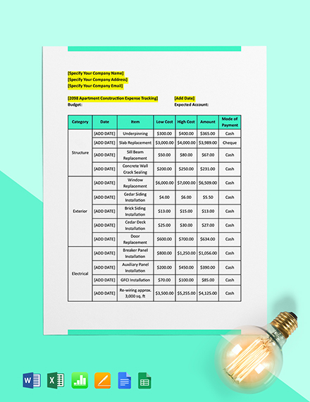 FREE Printable Construction Tracking Template - Word (DOC) | Excel ...