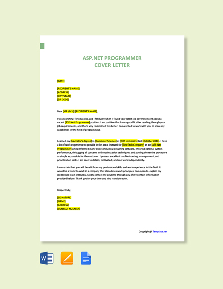 Dot Net Programmer Cover Letter Template - Google Docs, Word | Template.net