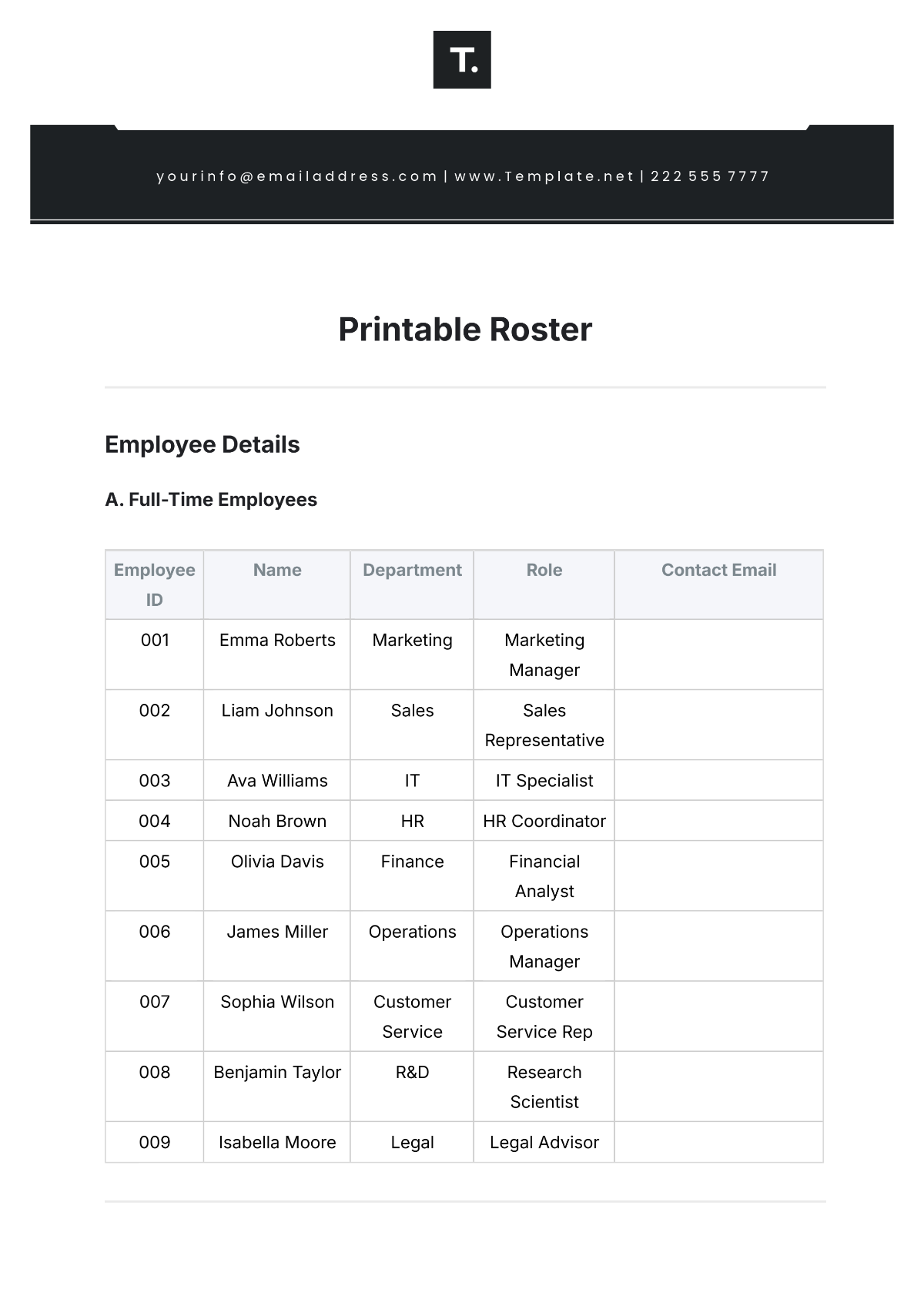Free Training Roster Template To Edit Online