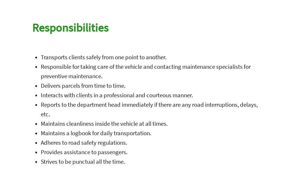 Driver Job Description