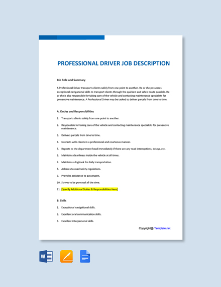 Driver Job Description