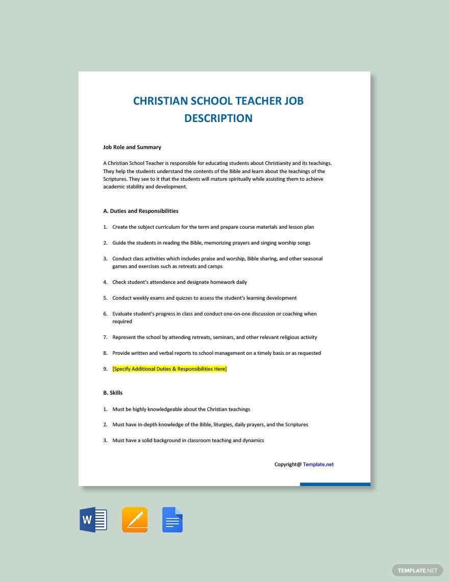 Christian School Teacher Job Ad And Description Template Download In