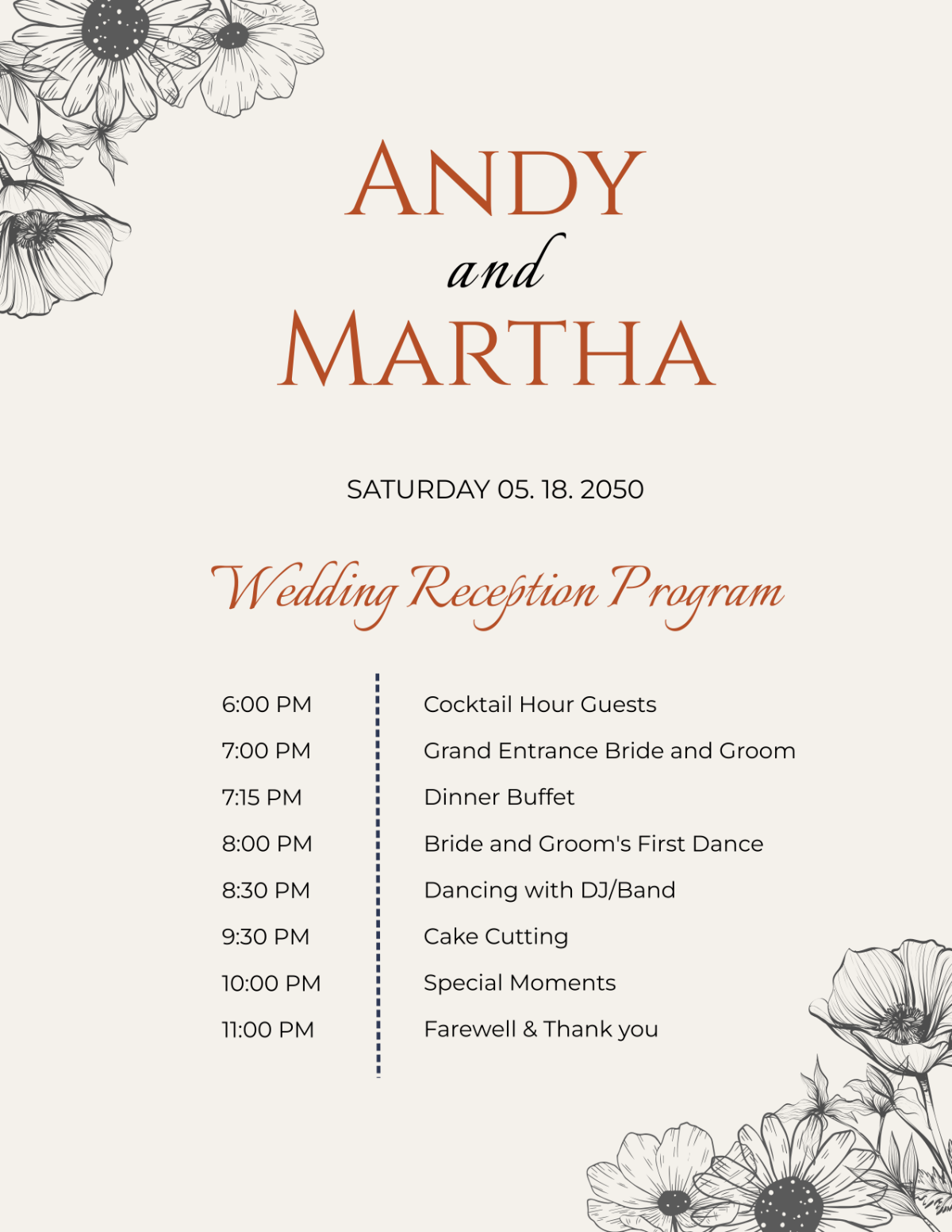 Wedding Reception Program Sjabloon Wedding Reception Program