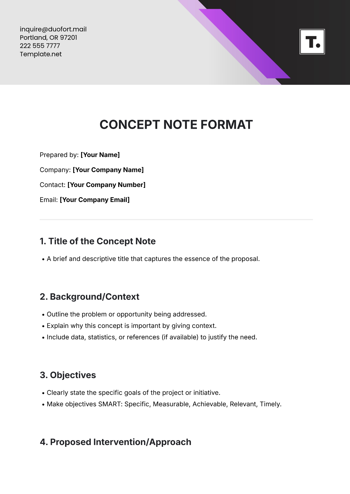 Free Concept Note Templates Editable And Printable