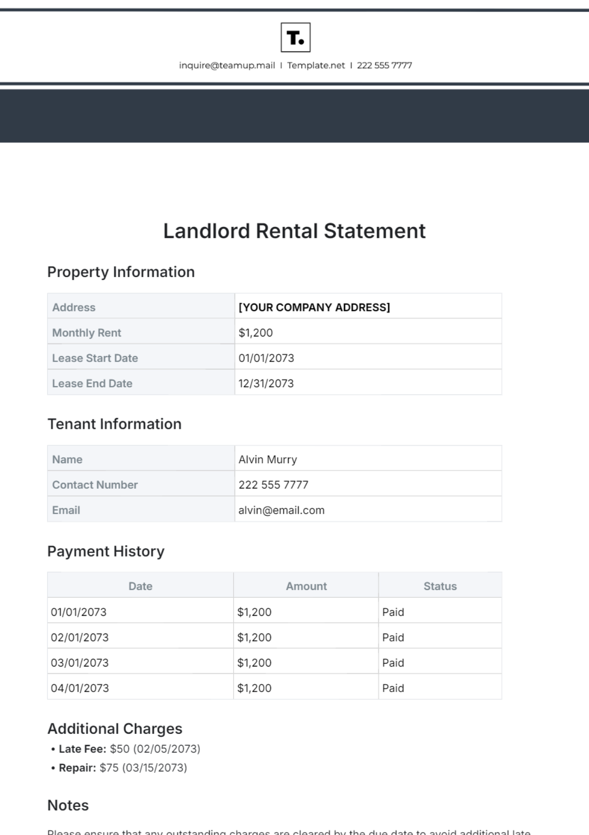 Free Landlord Rental Statement Template To Edit Online