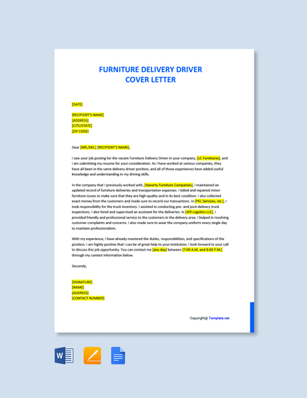 Free Furniture Delivery Driver Cover Letter Template - Google Docs ...