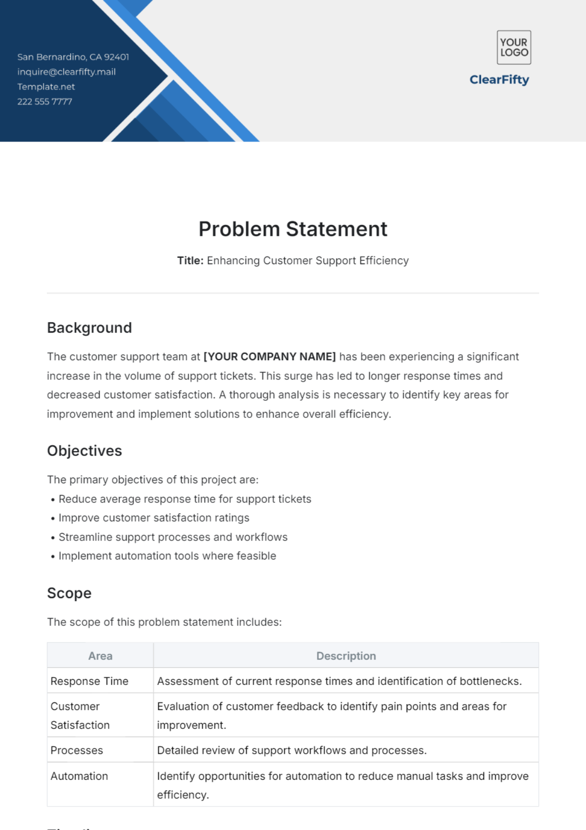 Free Problem Statement Template To Edit Online