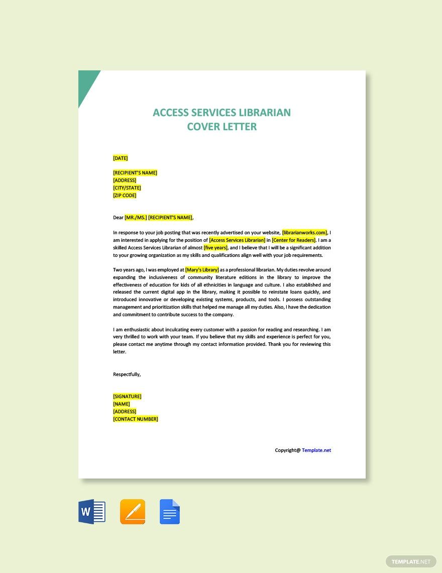 Access Database Developer Cover Letter Template - Google Docs, Word ...