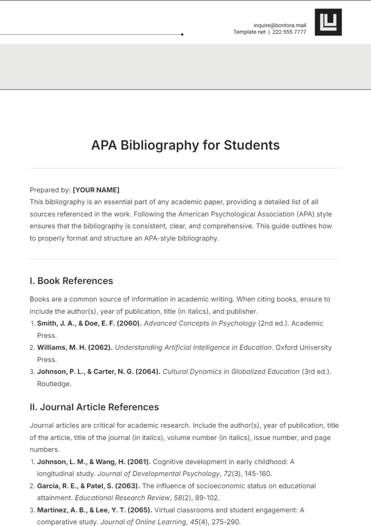 Free School Project Bibliography Template To Edit Online