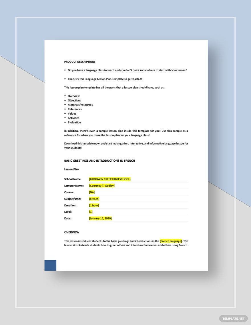 Free Language Lesson Plan Template Download In Word Google Docs Free Language Lesson Plan Template Download In Word Google Docs