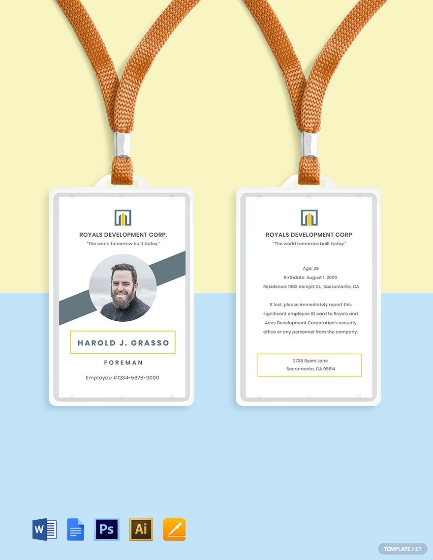 Basic Construction ID Card Template - Illustrator, InDesign, Word ...