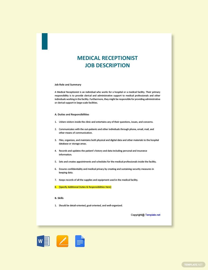 Free Free Restaurant Receptionist Job Ad And Description Template Google Docs Word Template