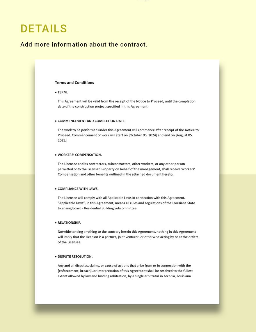 Construction License Agreement Template - Google Docs, Word, Apple ...