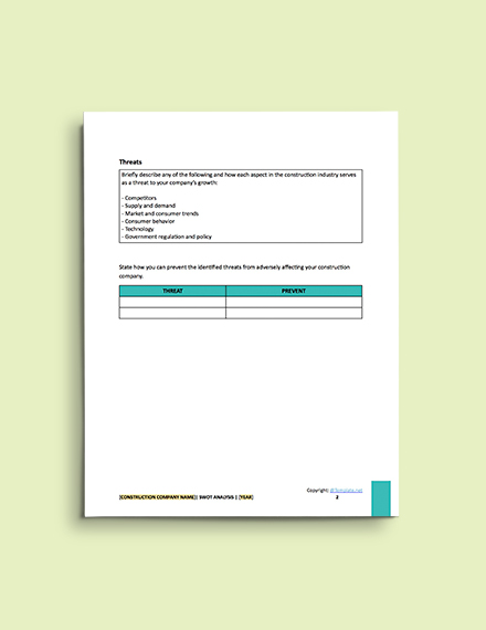 Free Construction Basic SWOT Analysis Template - Google Docs, Word ...