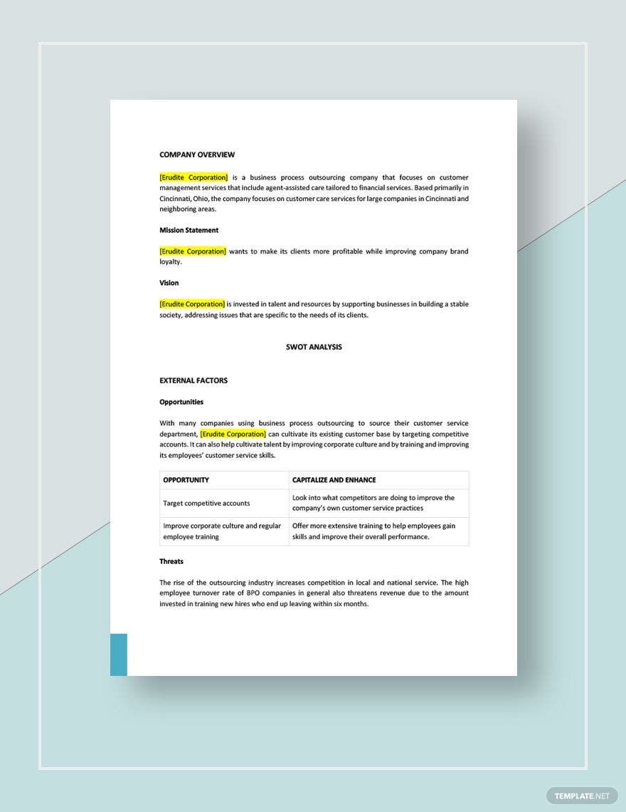 Customer Service SWOT Analysis Template Google Docs Word Apple