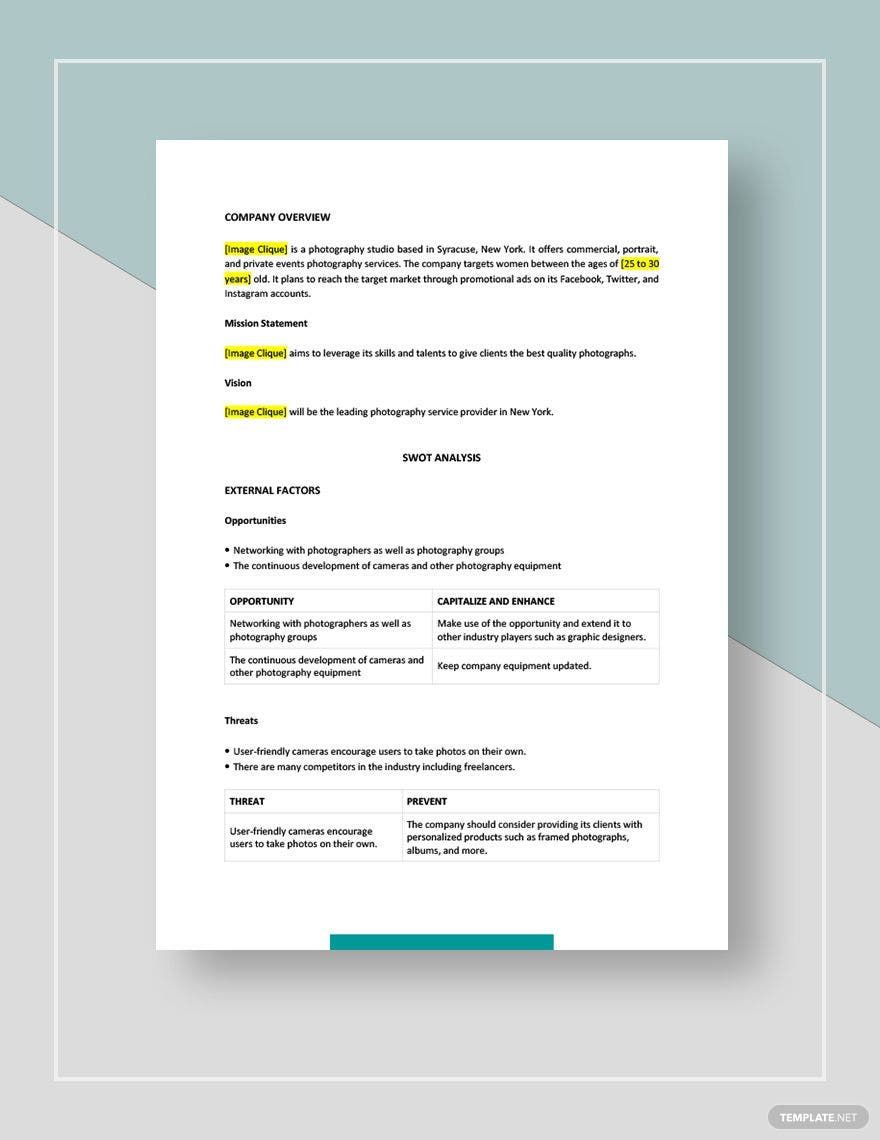 Photography SWOT Analysis Template - Google Docs, Word, Apple Pages ...