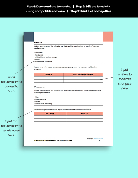 Free Sample Construction SWOT Analysis Template - Google Docs, Word ...