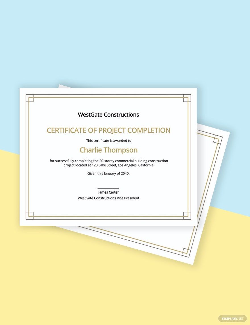Project Certificate Word Templates Design Free Download Template