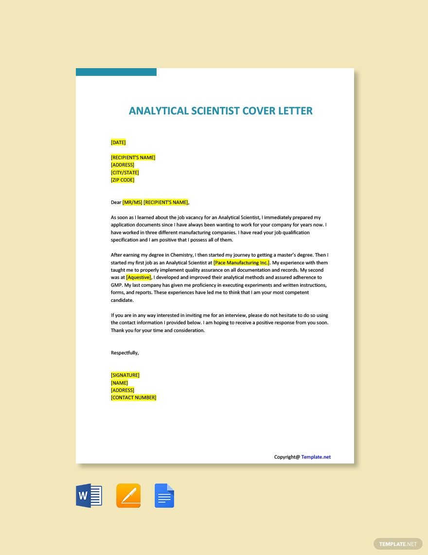Free Clinical Laboratory Scientist Cover Letter Template - Google Docs, Word | Template.net