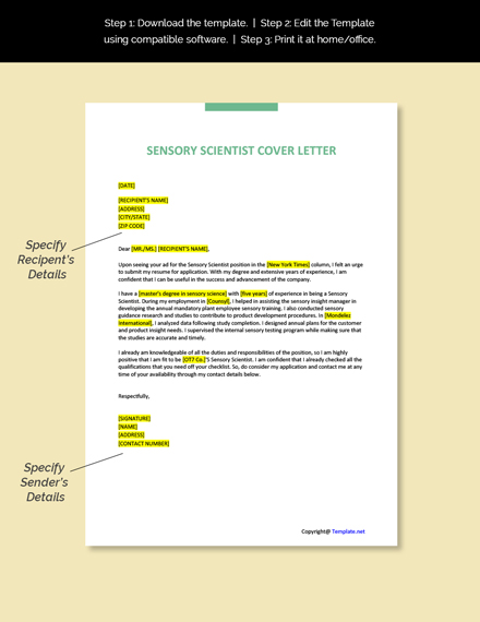 Free Sensory Scientist Cover Letter Template - Google Docs, Word, Apple Pages | Template.net