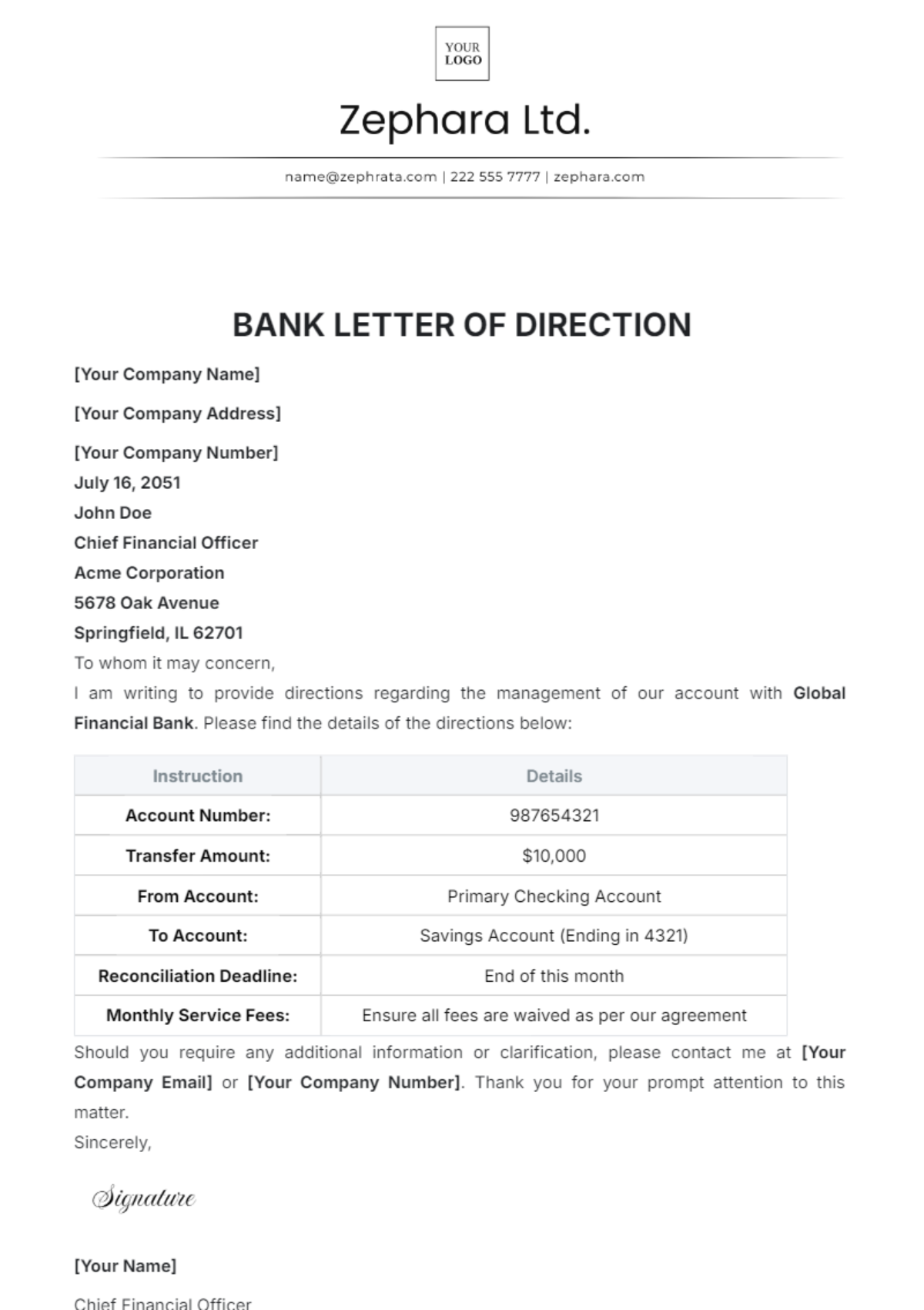 Letter Of Direction Template