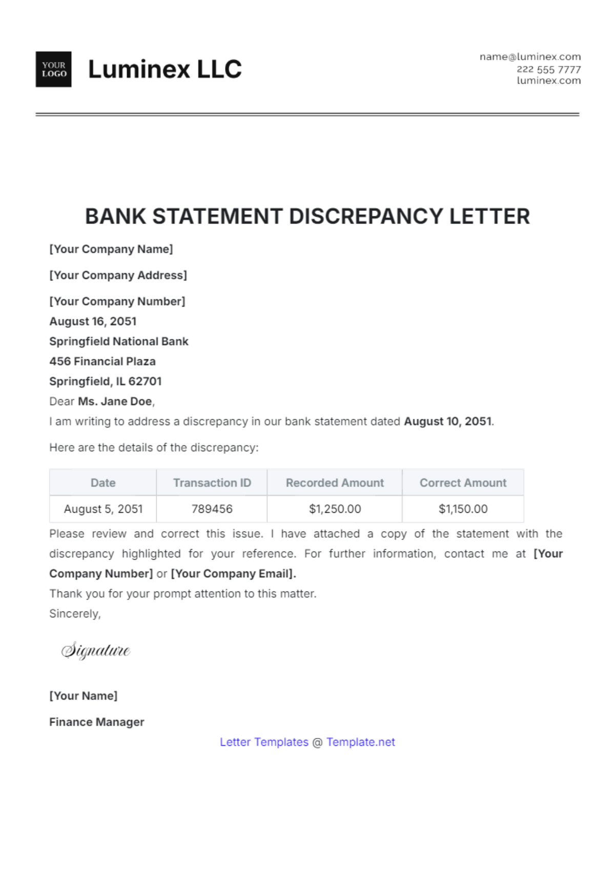 Bank Information Letter Sle Infoupdate