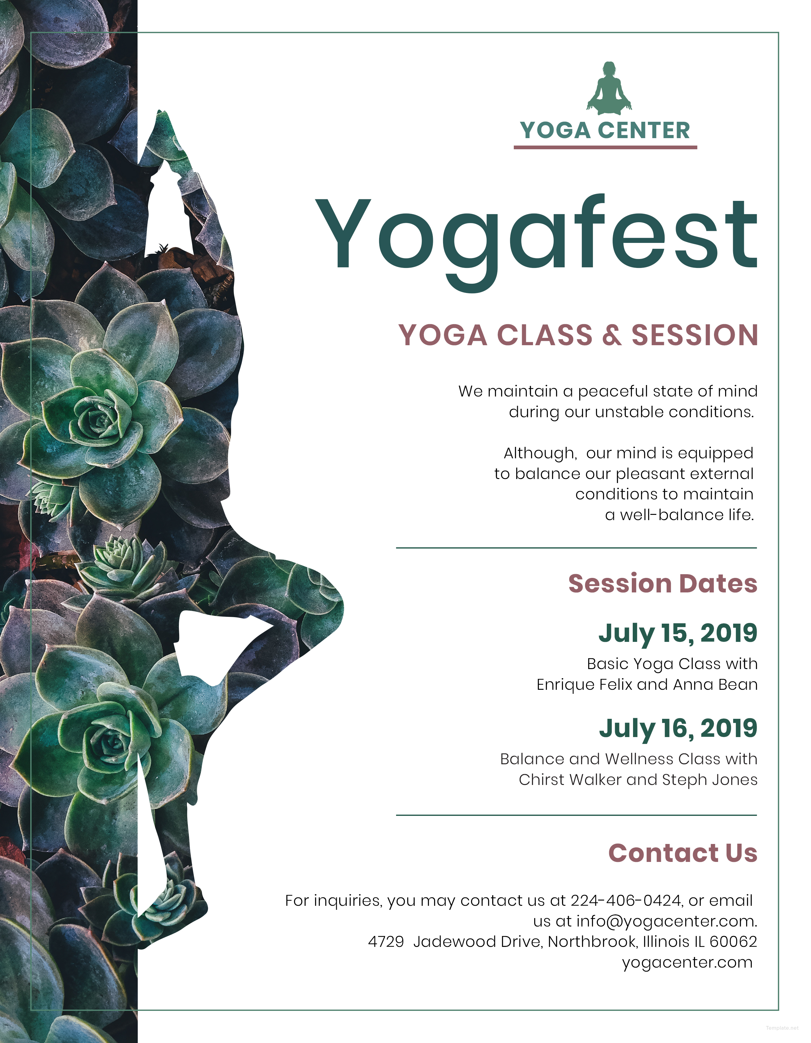 Yoga Flyer Template In Adobe Photoshop Illustrator Template