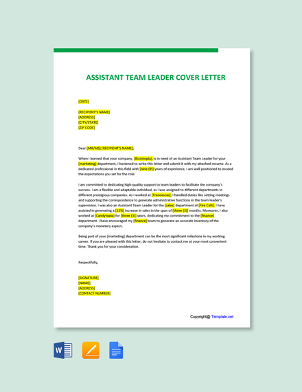 Team Leader Cover Letter Example