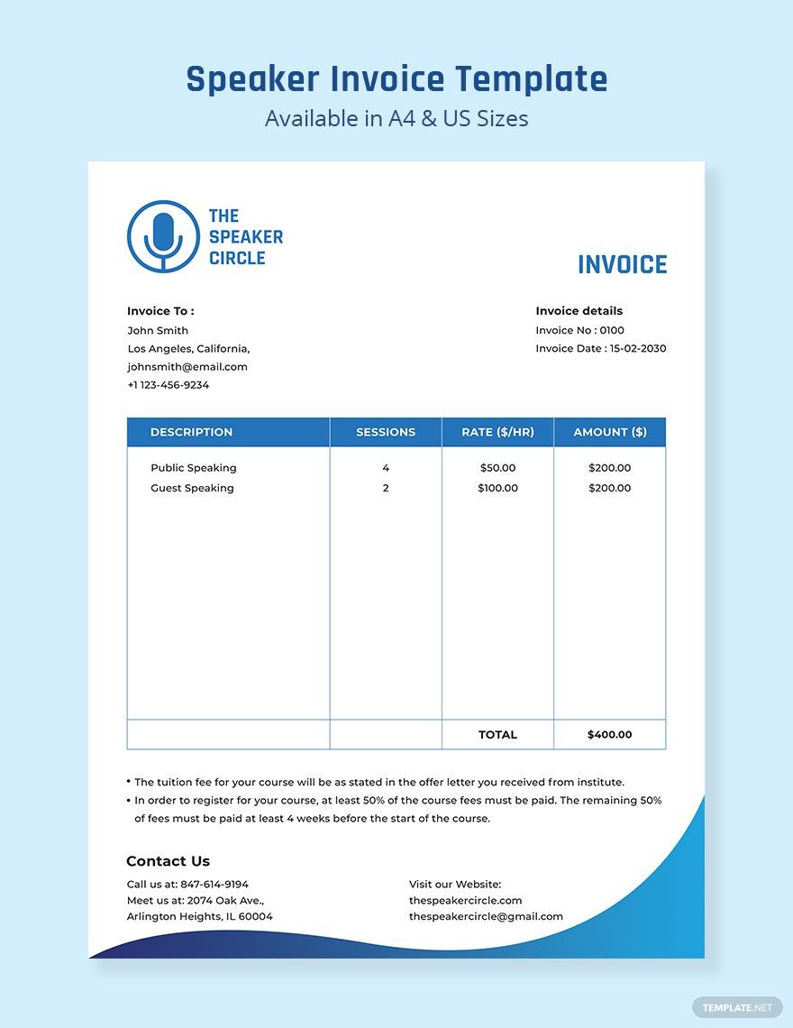 Speaker Invoice Template Google Docs Google Sheets Illustrator 