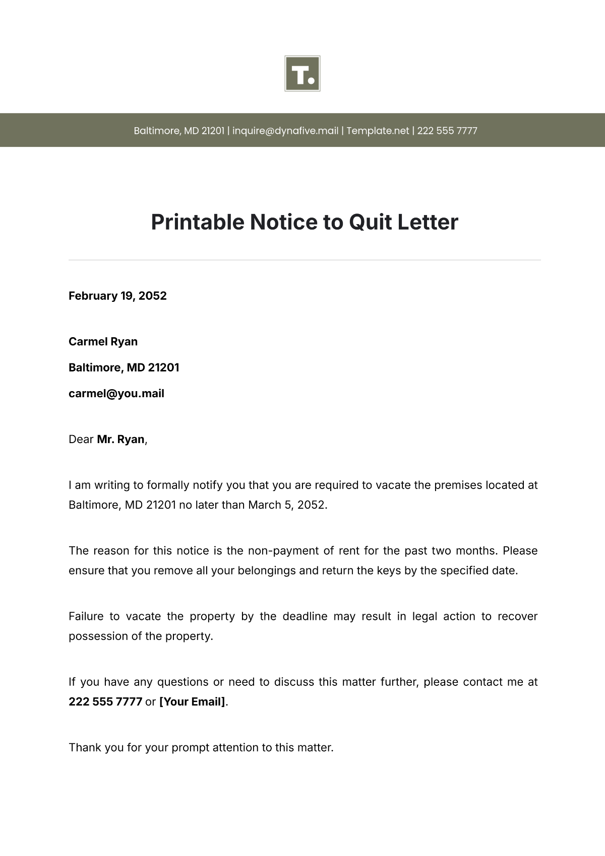 Free Eviction Letter Templates Editable And Printable
