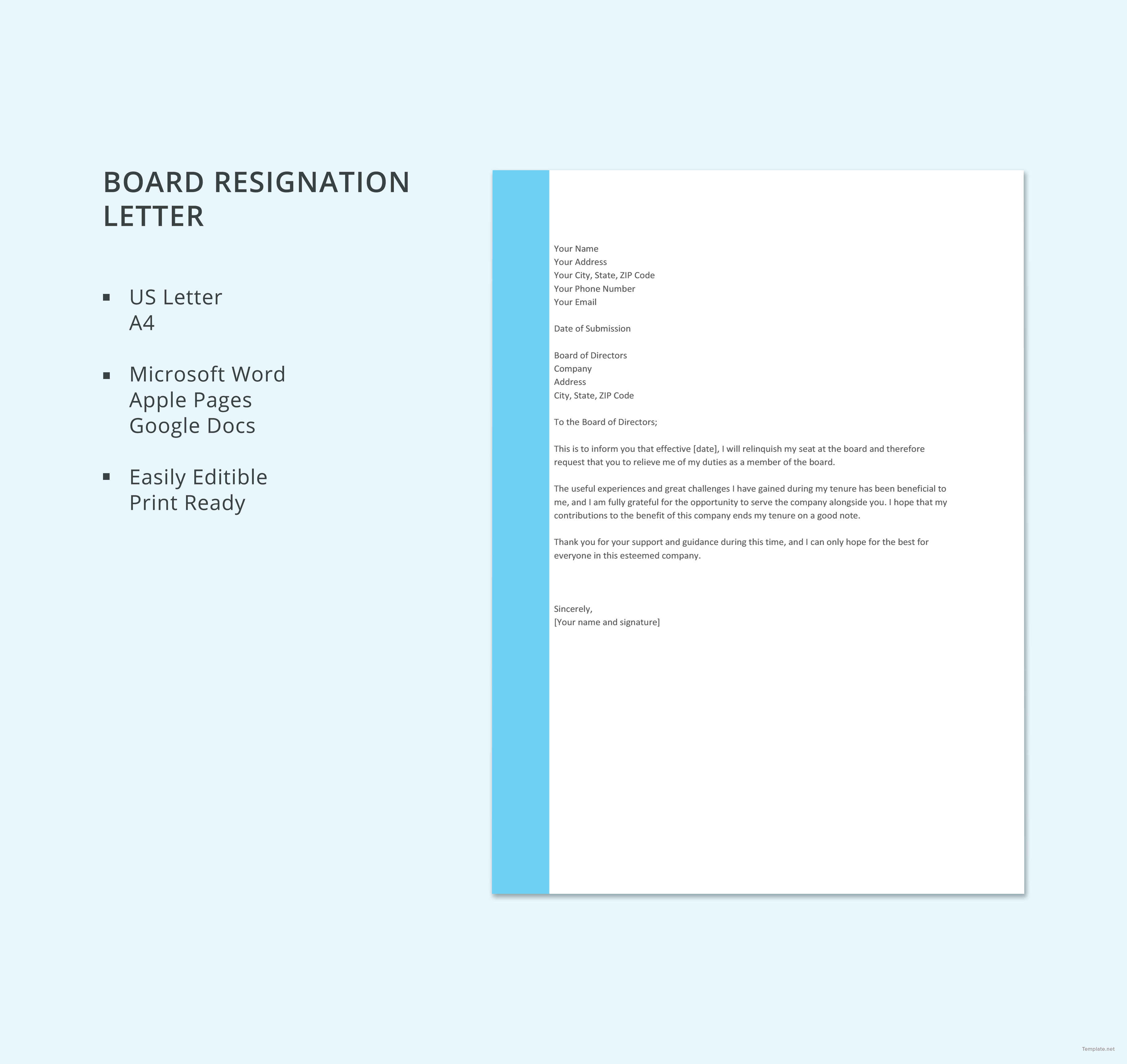 Free Board Resignation Letter Template In Microsoft Word Apple Pages 