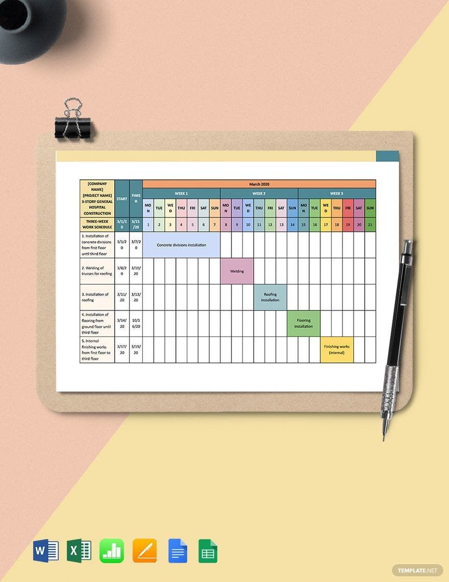 Three Week Construction Schedule Template Google Docs Google Sheets 