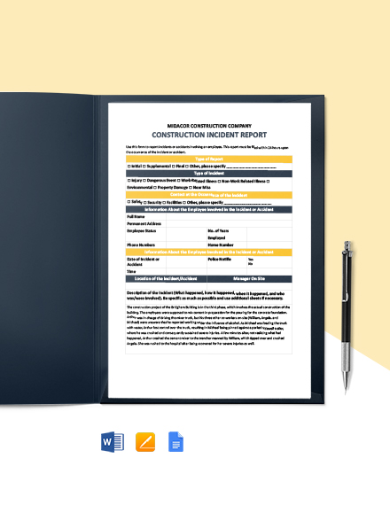 Blank Construction Incident Report Template - Google Docs, Word ...