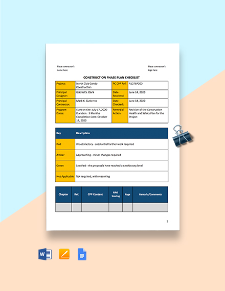 FREE Simple Construction Phase Plan - Word | Google Doc | Apple (MAC) Pages