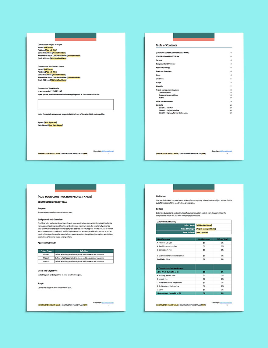 Sample Construction Plan Template - Google Docs, Word, Apple Pages, PDF ...