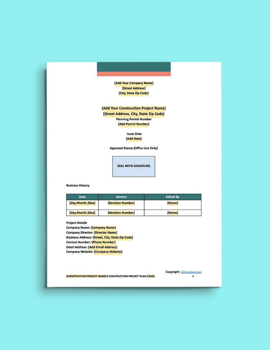 Sample Construction Plan Template - Google Docs, Word, Apple Pages, PDF ...