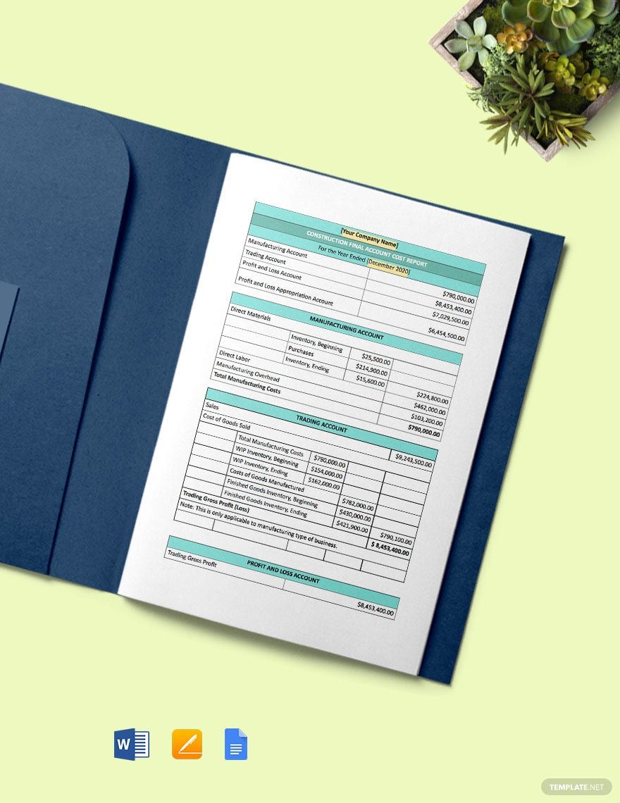 Construction Final Account Cost Report Template Google Docs Word