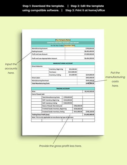 Construction Final Account Cost Report Template Google Docs Word Template