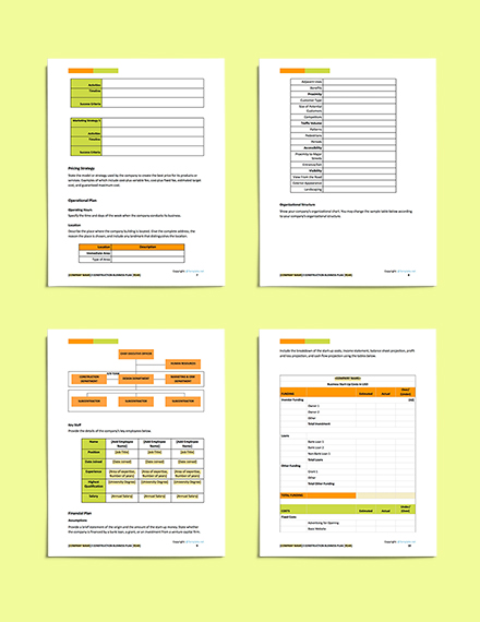 Simple Construction Business Plan Template - Google Docs, Word, Apple ...