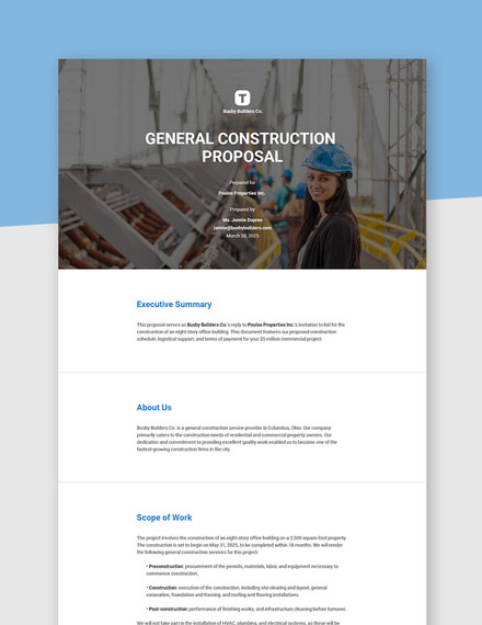 General Contractor Services Proposal Template - Google Docs, Word ...