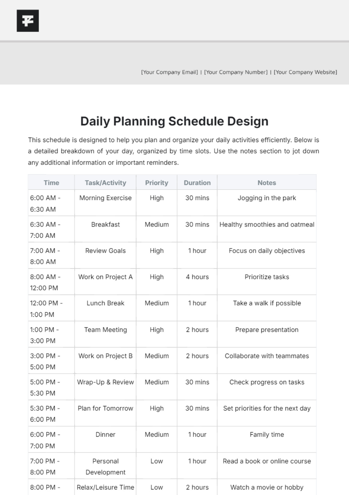 Free Daily Schedule Templates Editable And Printable