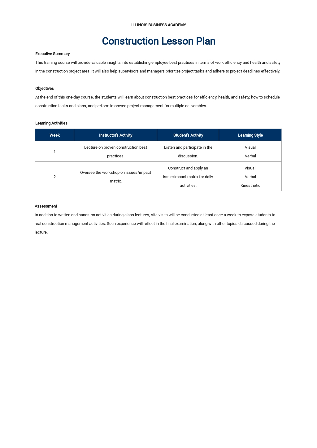 One Page Practical Lesson Plan Template in Google Docs, Word | Template.net